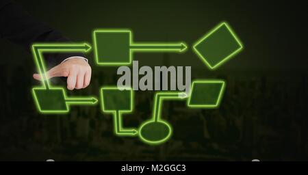 Hand touching green wireframe Stock Photo - Alamy