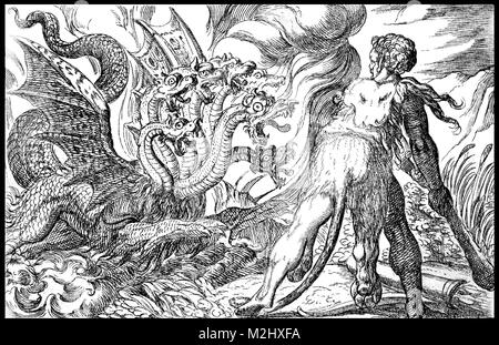 Lernaean Hydra - mythological creature. Multi headed dragon drawing ...