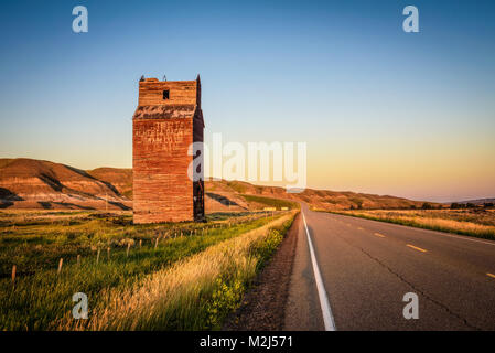 A grain elevator in the ghost town of Reford, Saskatchewan, as seen ...