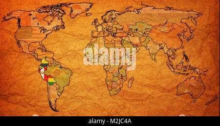 flags of member countries of Andean Community on political map of globe ...