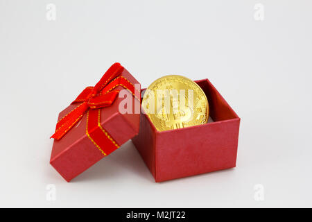 Coin bitcoin in a gift box for a ring or jewelry the concept of crypto ...