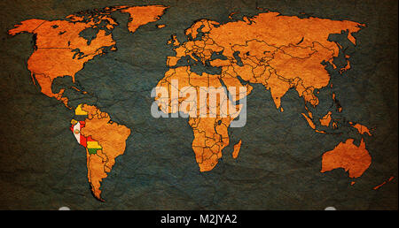 Andean Community member countries flags on world map with national ...