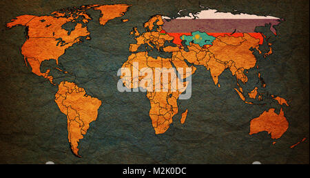 Eurasian Economic Union member countries flags on world map with ...
