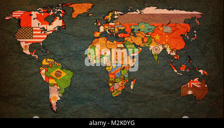 World Trade Organization member countries flags on world map with ...
