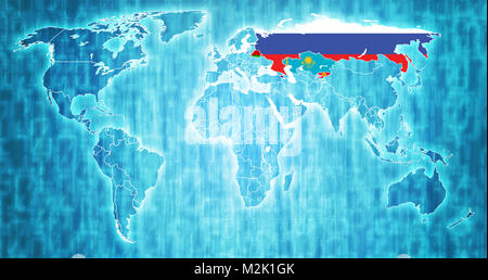 Eurasian Economic Union member countries flags on world map with Stock ...