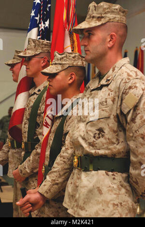 The 1st Armored Division Color Guard march with the colors during the ...