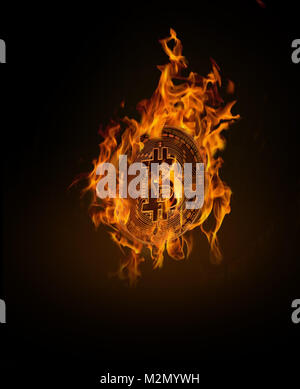 Gold bitcoin cryptocurrency coin with a winning golden trophy Stock ...