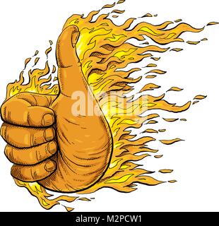 thumb up hot fire hand gesture sign cartoon Stock Vector Image & Art ...