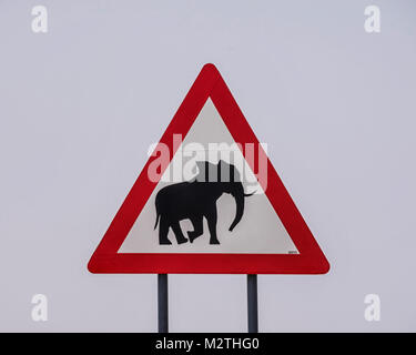 A hazard road sign warning of elephants crossing in the Caprivi ...