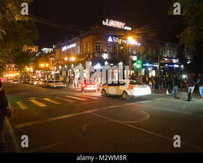 Nightlife on Abovyan street in the centre of Yerevan Armenia, lining up ...