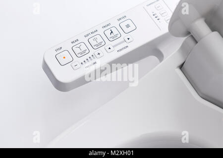 Closeup of a Japanese toilet control panel in a business hotel in Japan ...