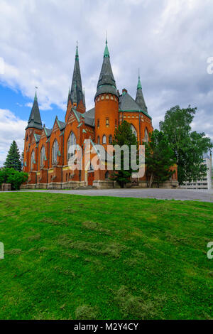 Famous gothic red church historic architecture landmark in Helsinki ...