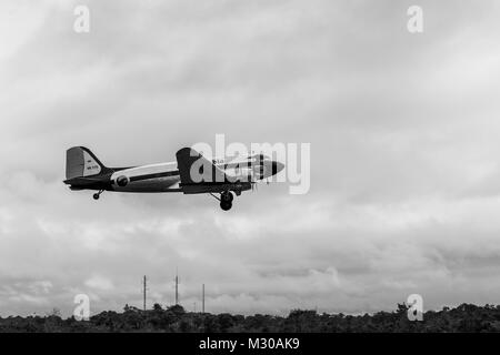 A Douglas DC-3 aircraft is seen landing at the airport of Puerto InÃ ...