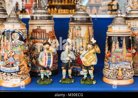 Munich, Bavaria, Germany. Bavarian souvenirs in shop window. Dolls in ...