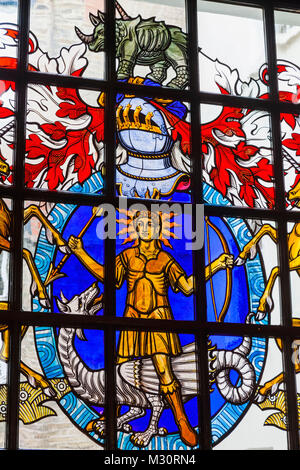 A stained glass window with the coats of arms of Nicholas Musgrave, St ...