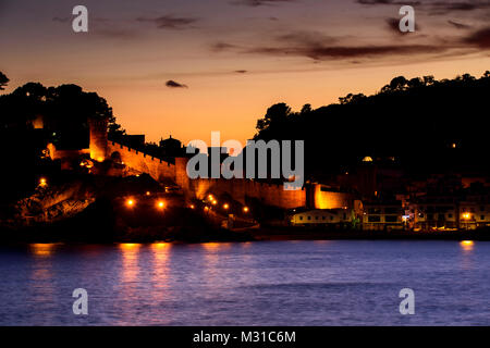 Blue hour at the beach in Tossa de Mar, Girona, Catalonia, Spain Stock ...
