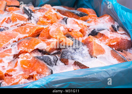 Slices of salmon frozen on ice Stock Photo - Alamy