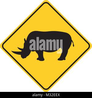 rhino silhouette animal traffic sign yellow vector illustration Stock ...