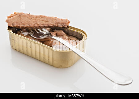 mackerel box with fork from above Stock Photo - Alamy