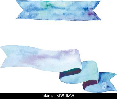Watercolor blue ribbon vector clip art hand painted aquarell aqua color ...