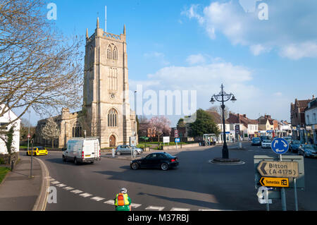 Keynsham high street and St John the Baptist church Stock Photo - Alamy