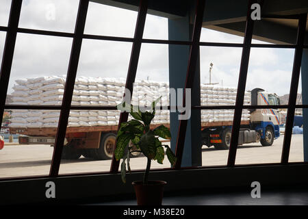 Looking from the Waiting Hall of the Ferry in Mindelo at a Truck ...