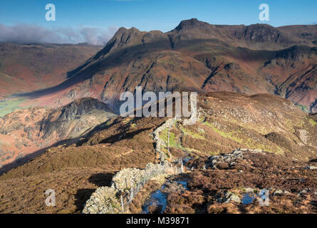 Langdale Pikes from Lingmoor Fell, Lake District, Cumbria, England UK ...