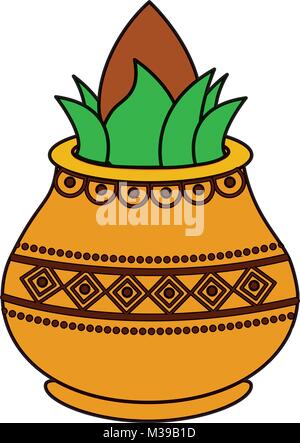 vessel with coconut leaves for hindu ritual purna kalasha Stock Vector ...