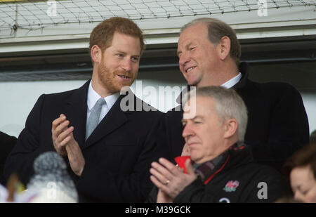Prince Harry and RFU Chairman Andy Cosset (right) in the stands during ...