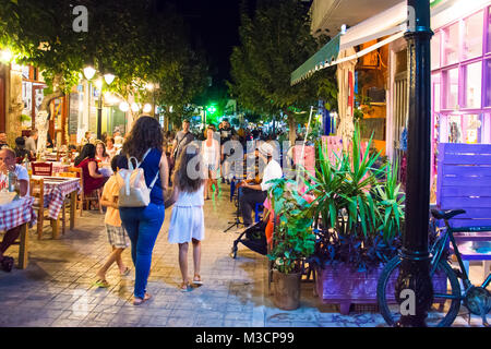 Night summer life in the streets of Paleochora, Crete, Greece Stock ...