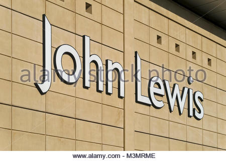 Large white John Lewis shop trademark logo on exterior wall of The ...
