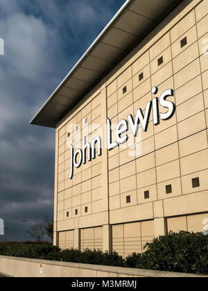 Large white John Lewis shop trademark logo on exterior wall of The Mall ...