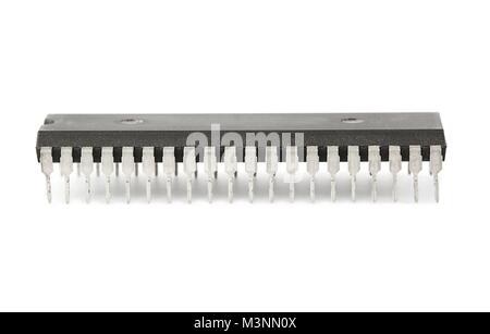 Computer chip DIP 40 pin isolated on white background. Four pieces in a ...