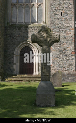 Weathered Celtic cross at Down Cathedral, Downpatrick, County Down ...