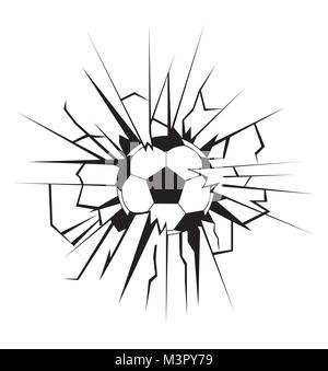 Isolated Football cracked in wall soccer ball with copy space , Sport ...