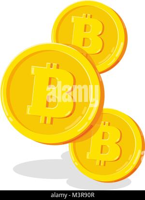 Bitcoin. 2D cartoon bit coin. Digital currency. Cryptocurrency. Golden ...