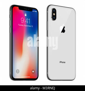 Silver turned Apple iPhone X mockup front side and back side facing ...