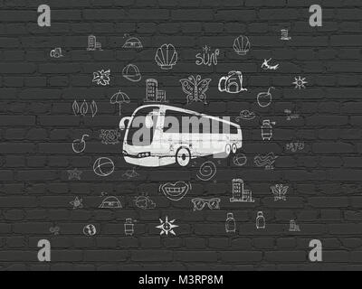 Vacation concept: Bus on wall background Stock Photo - Alamy