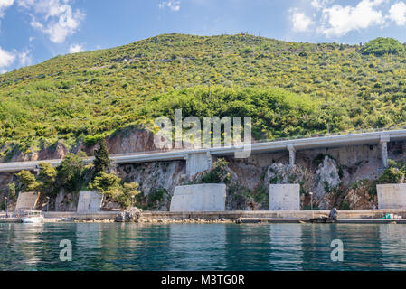 European route E80/E65 in Budva city over Adriatic Sea coast in ...