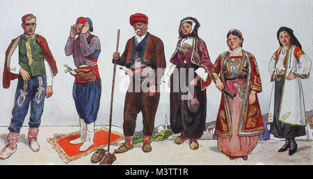 Fashion, clothes in southern Slavia around the 19th century, from left ...
