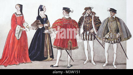Fashion, clothing in France at the time of Louis XIV, from left, King ...