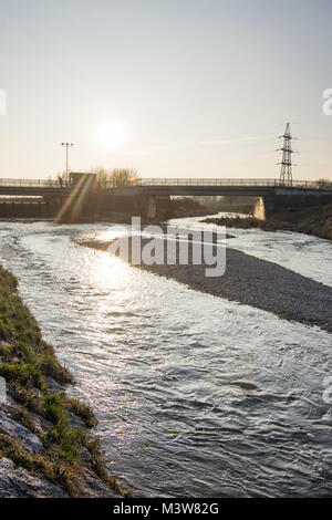 Achau: confluence of river Schwechat and Triesting, bridge, Wienerwald ...