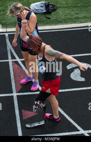 Marine Corps veteran Sarah Rudder teaches starting from blocks during ...