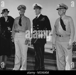 From left, Fleet Admiral Chester Nimitz, Texas Governor Coke Stevenson ...