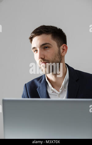 Business Concept - Portrait handsome stressful business man in suit ...