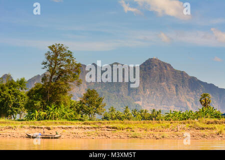 Hpa-An: Thanlwin (Salween) River, mount Hpan Pu, ferry boat, , Kayin ...