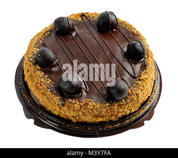 Brown chocolate round cake isolated on white background Stock Photo - Alamy