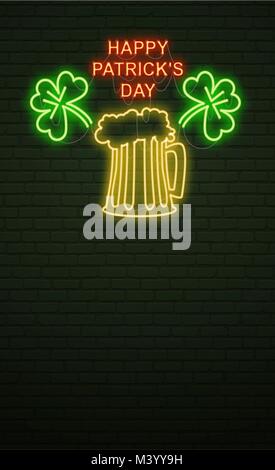 March 17 neon light icon. Saint Patrick Day. Calendar date. Glowing ...