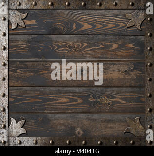 medieval metal frame over wooden planks 3d illustration Stock Photo - Alamy