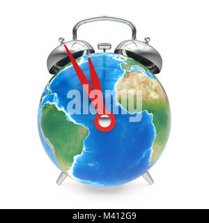 Earth Globe with alarm clock, 3D rendering isolated on white background ...